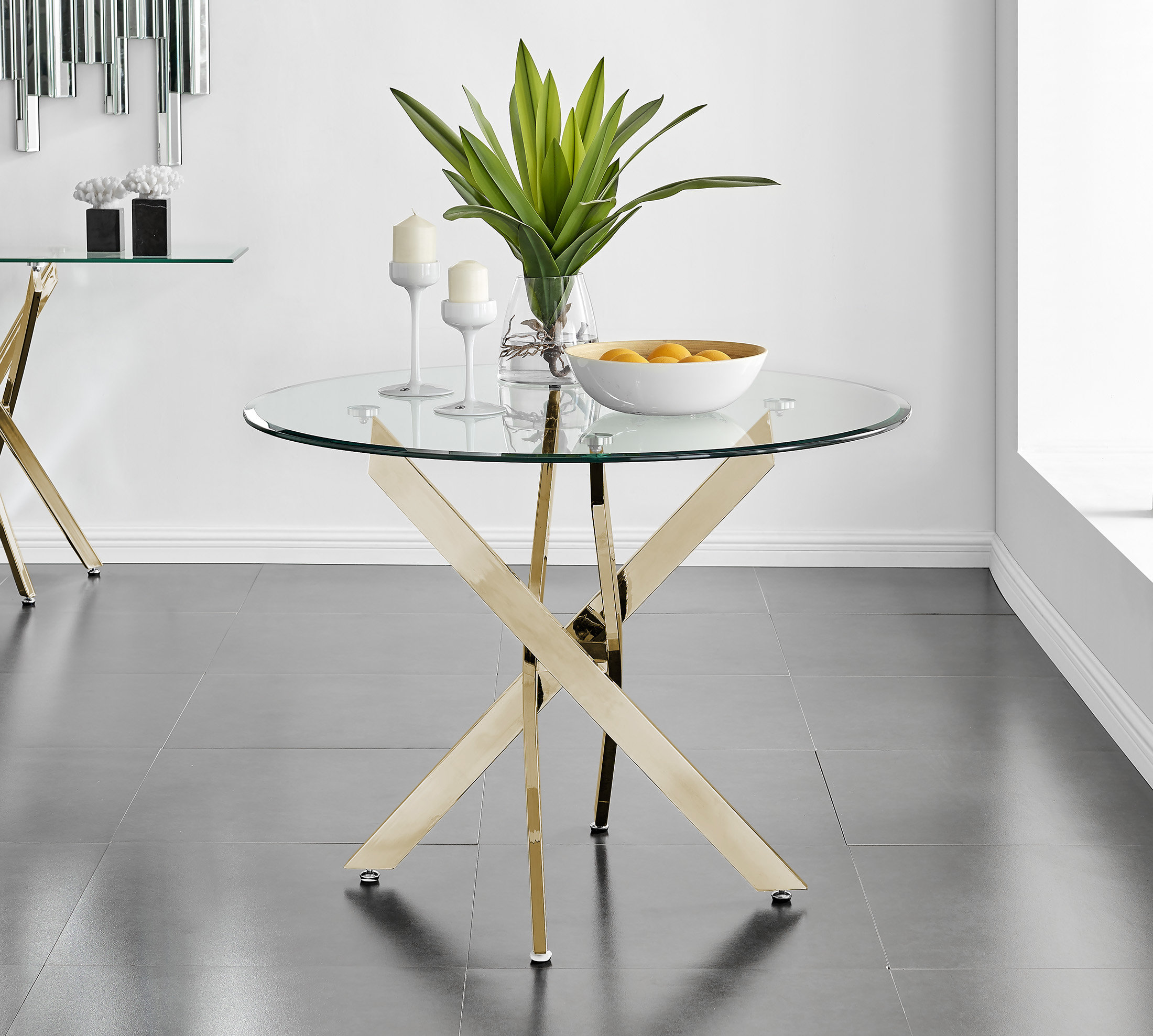 Tierra Tempered Glass Topped Nest Legged Dining Table 4 or 6 Seat Sized Kitchen Table East Urban Home Base Color Gold Size 29.53 H x 39.37 L x